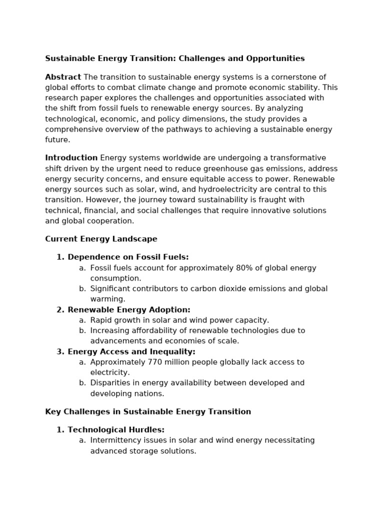 Sustainable Energy Transition Challenges and Opportunities | PDF ...
