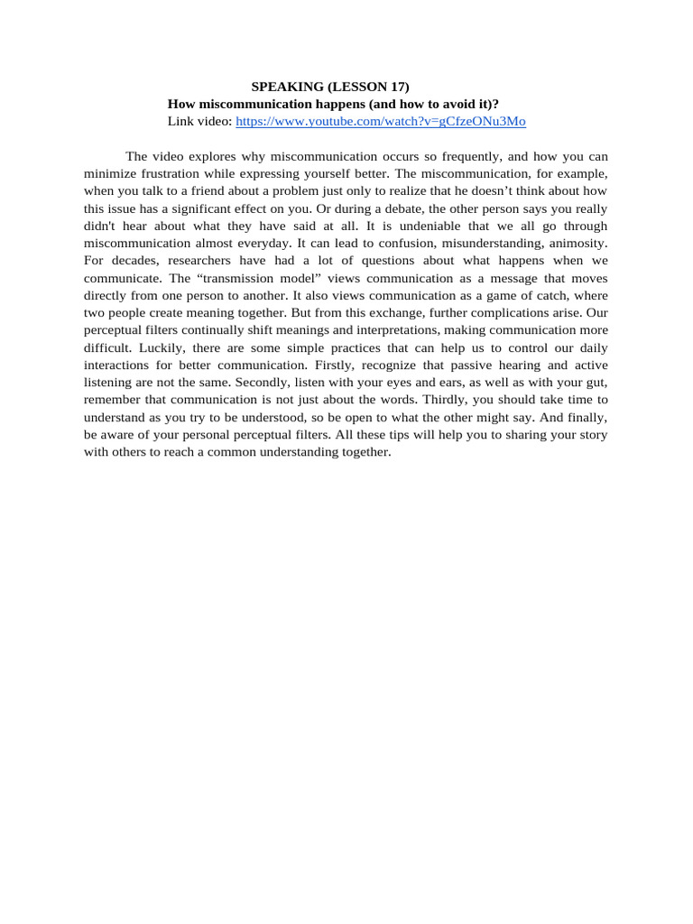 (Speaking) How Miscommunication Happens (And How To Avoid It) | PDF