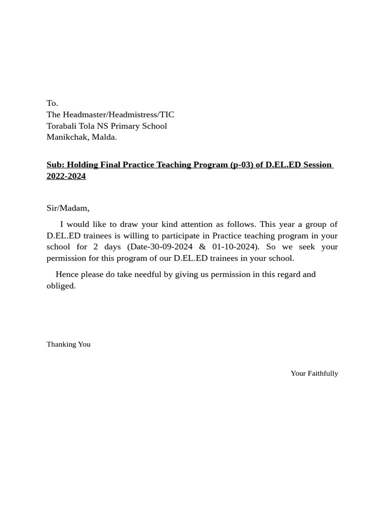 Sub: Holding Final Practice Teaching Program (p-03) of D.EL - ED ...
