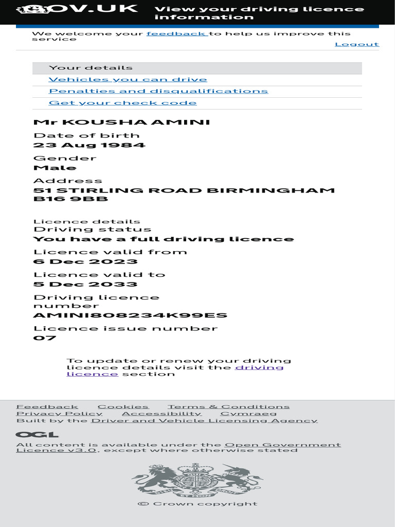 View Your Driving Licence Information | PDF