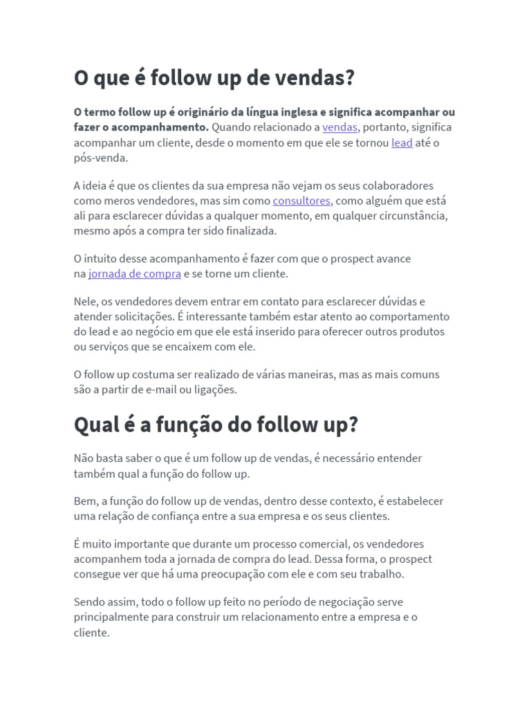 O Que É Follow Up de Vendas | PDF | Gestão de relacionamento com o ...