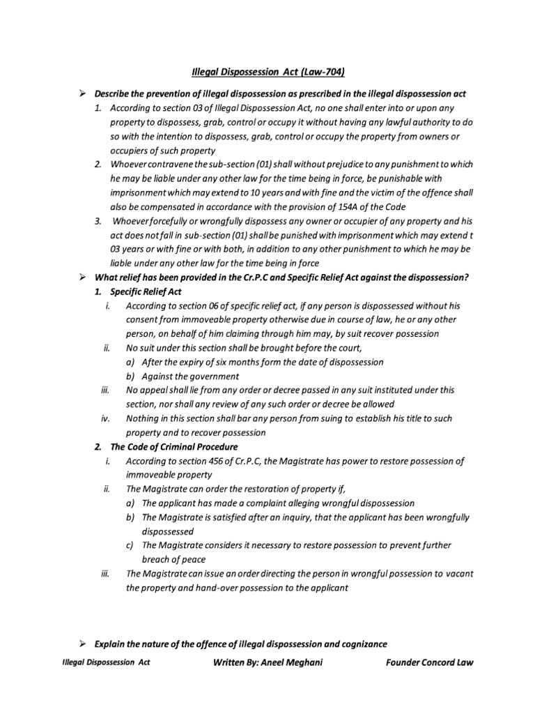 Illegal Dispossession Act | PDF