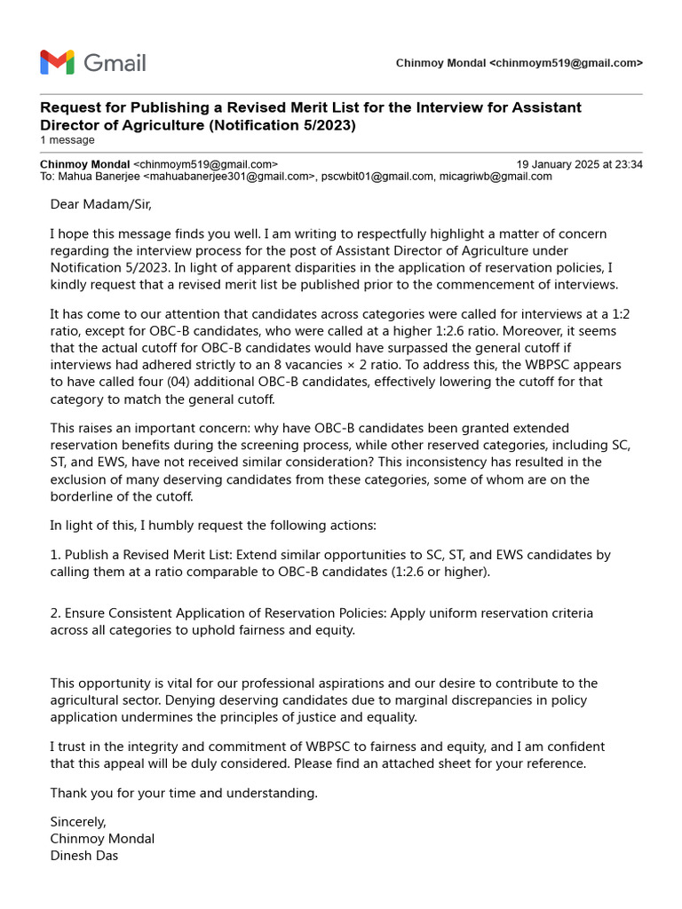 Gmail Request For Publishing A Revised Merit List For The Interview | PDF | Justice | Crime ...