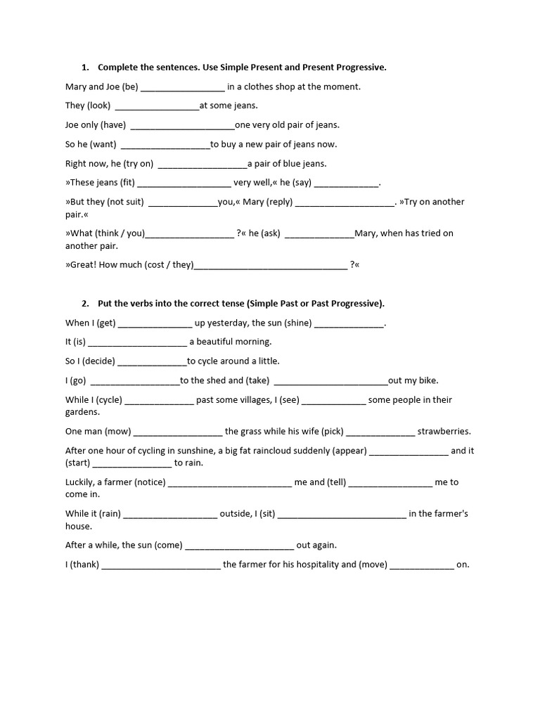 review exercises_pres simple-progr__past simple-progr | PDF