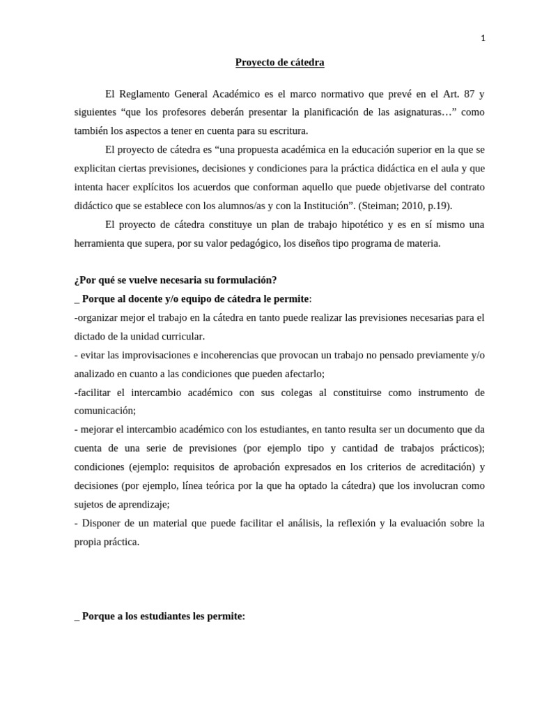 Pautas para Elaborar El Proyecto de Cátedra 2023 | PDF | Enseñando | Plan de estudios
