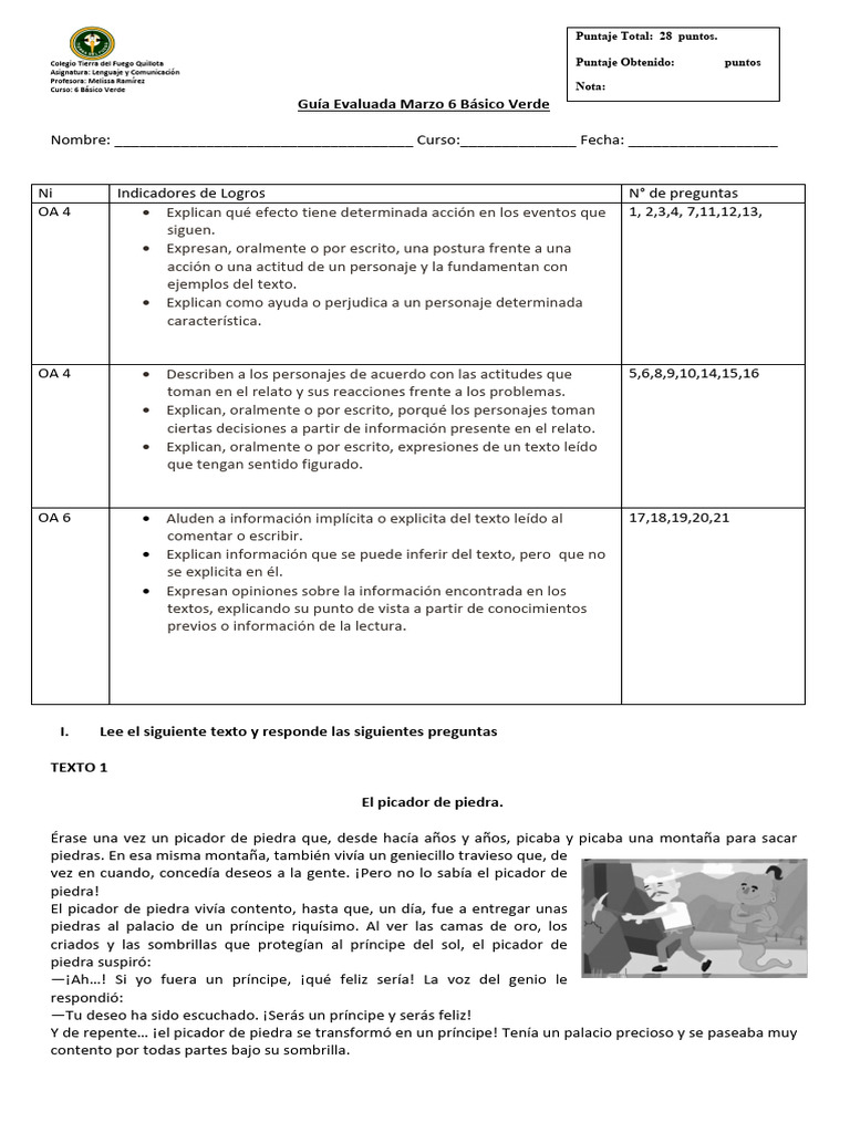 Guía Evaluada de Lenguaje 6° Básico | PDF