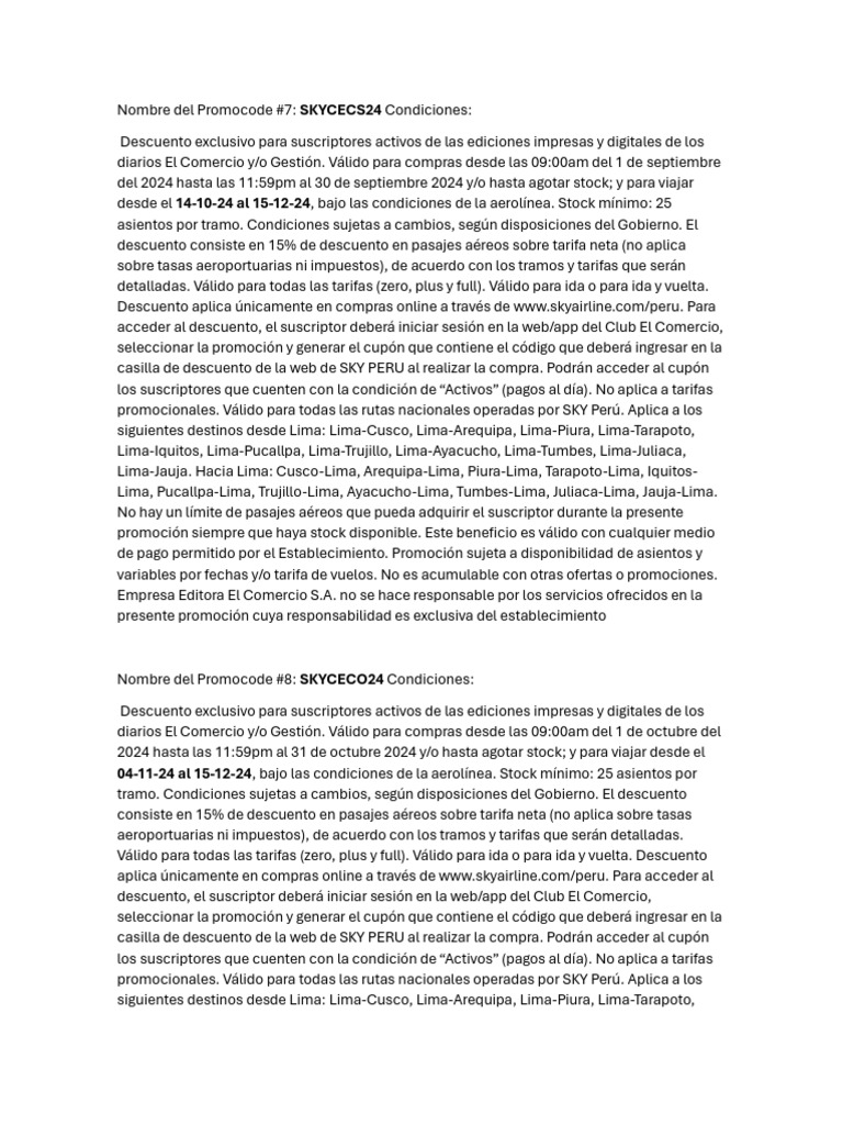 Descuentos SKY Perú para Suscriptores | PDF | Cupón | Lima
