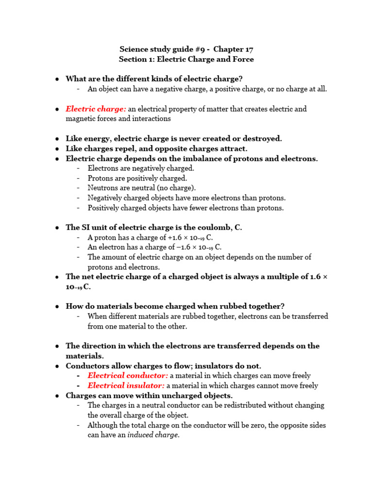 Electric Charge and Current Study Guide | PDF | Electric Charge | Voltage