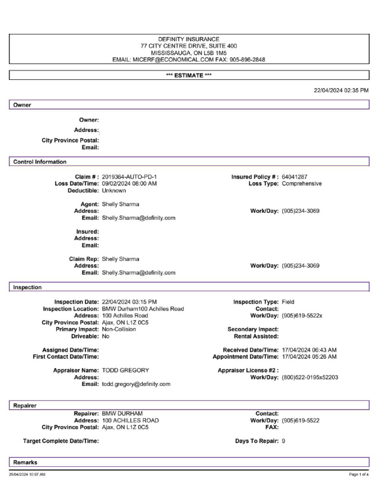 DamageEstimate Stocknumber | PDF