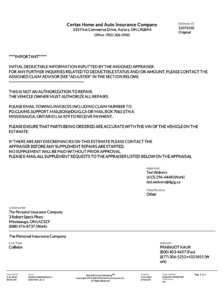 DamageEstimate Stocknumber | PDF
