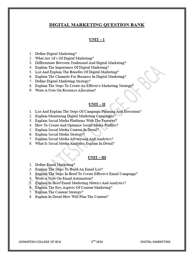 Digital Marketing Question Bank-1 | PDF | Digital Marketing | Marketing