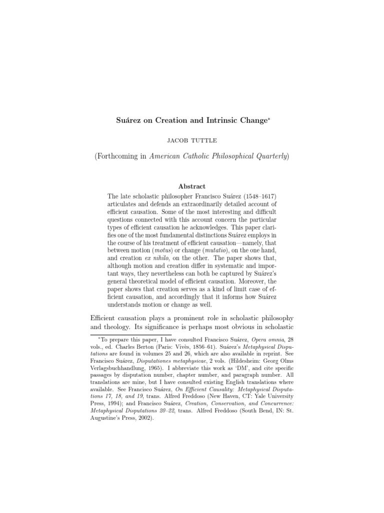 Suarez On Creation and Intrinsic Change Acpq Public | PDF | Causality ...