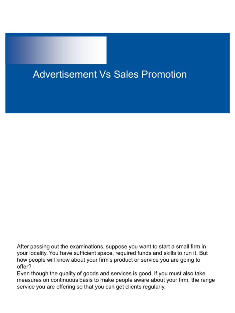 Advertisement Vs Sales Promotion | PDF | Promotion (Marketing ...