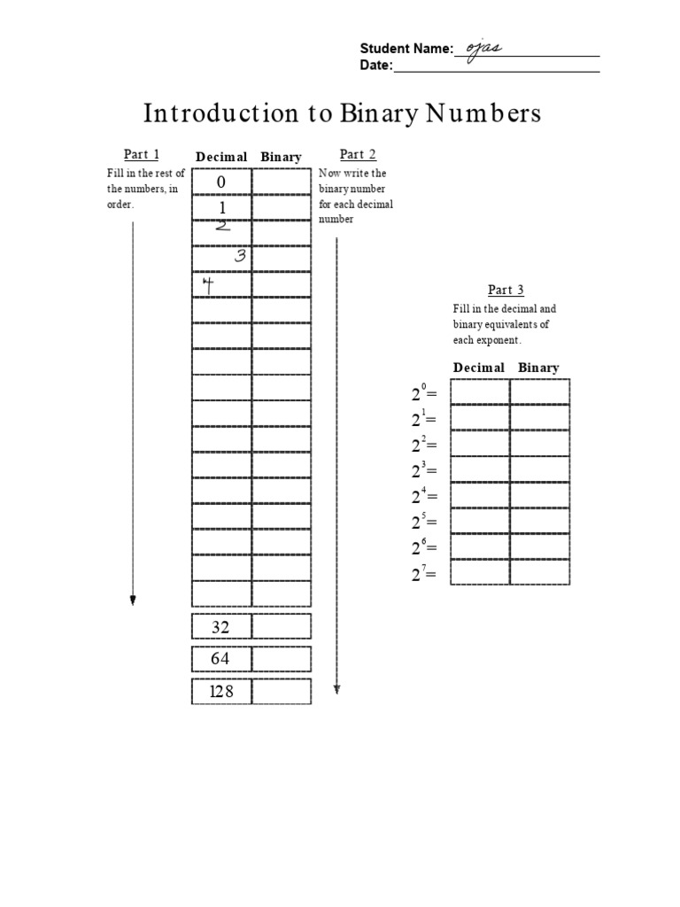Binary-DecimalWorksheet | PDF | Mathematics | Computer Architecture