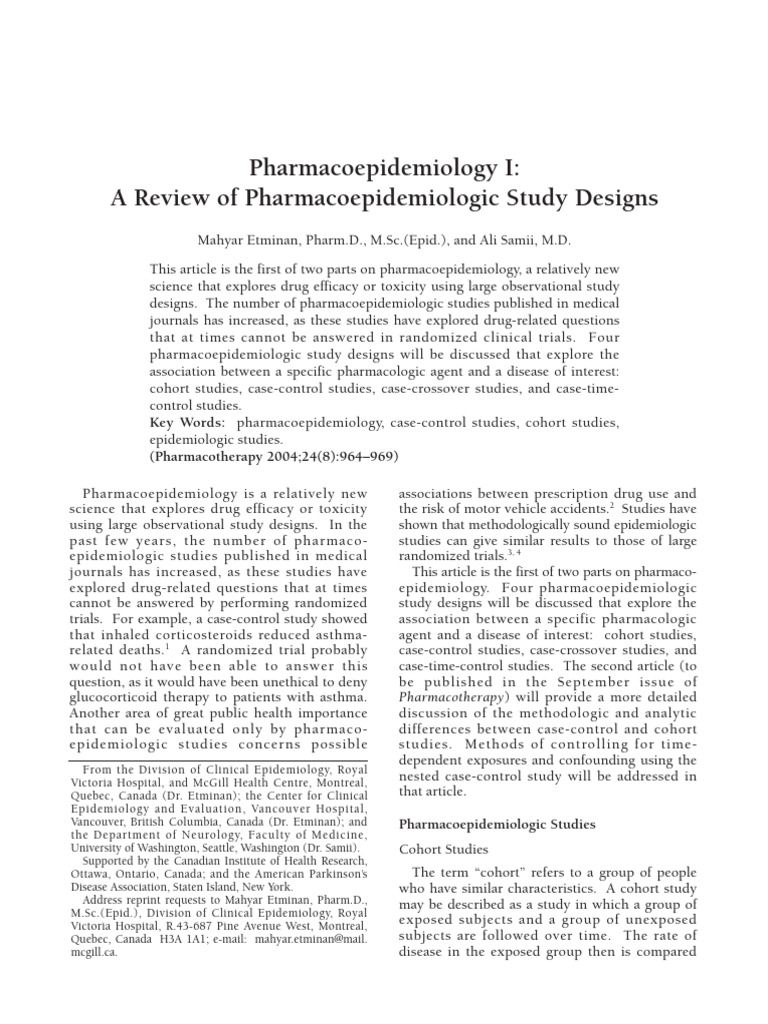 Etminan Pharmacotherapy 2004 Pharmacoepidemiology Study Designs | PDF ...