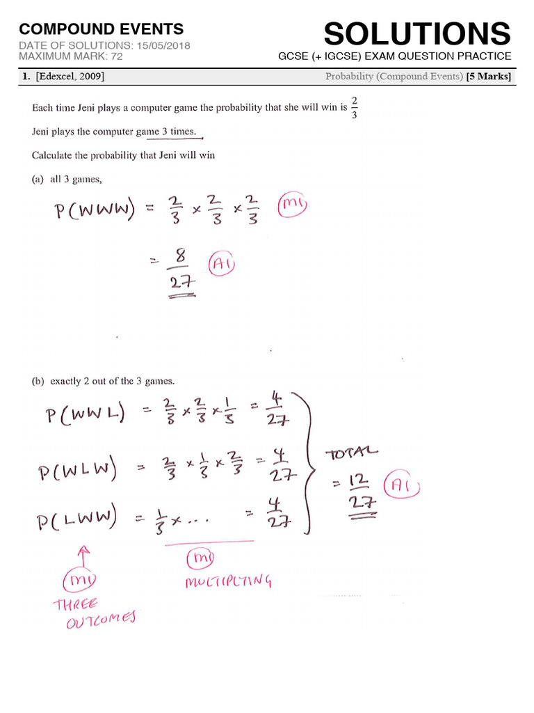 Compound Events Gcse 9 1 Answer | PDF | Accuracy And Precision