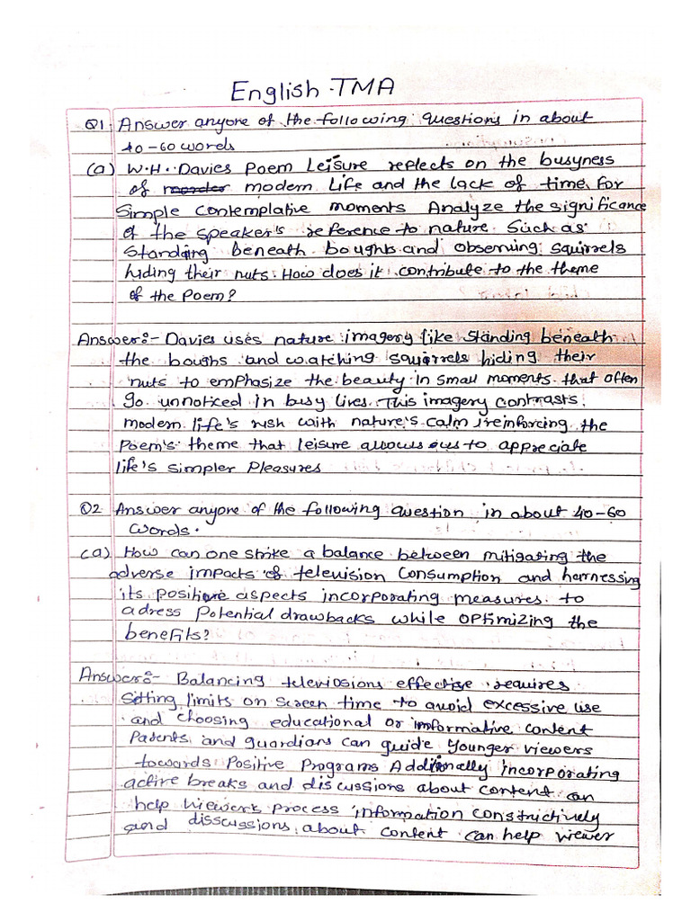 Class 12th English Handwritten Tma | PDF