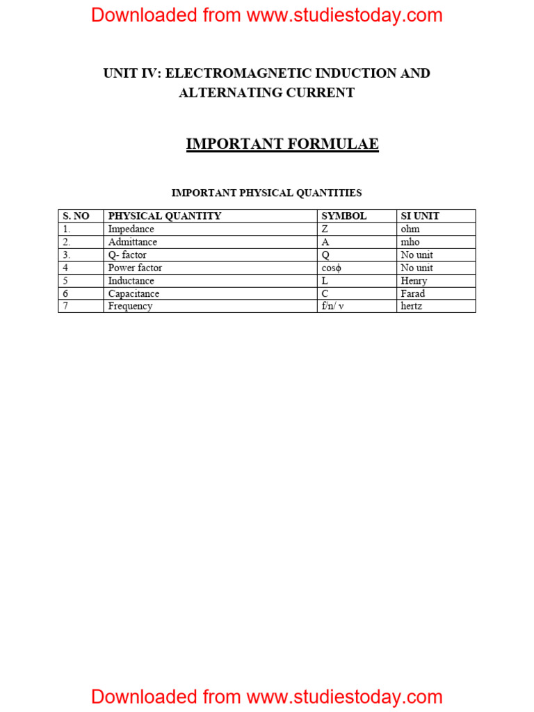 AC and EMI Formula Sheet for Class 12 | PDF | Electrical Impedance ...