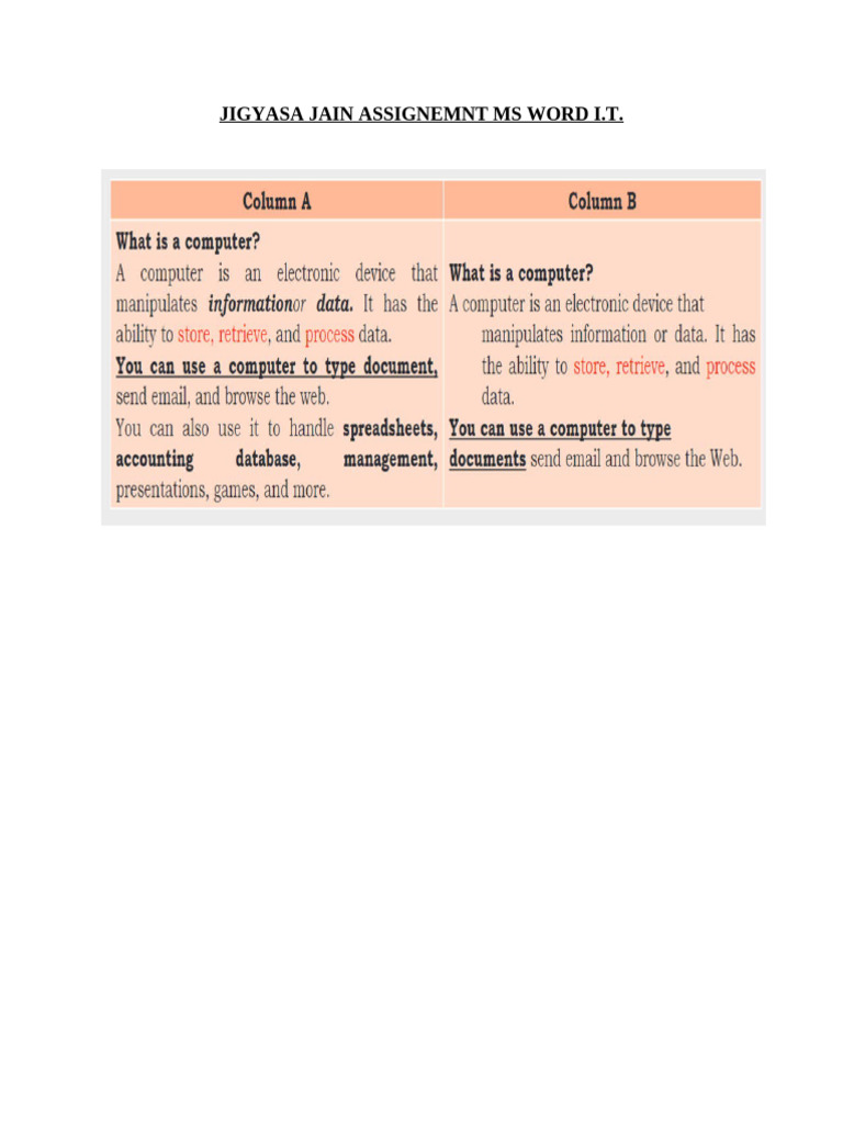 Assignment 1 Ms Word Class Ix I T | PDF