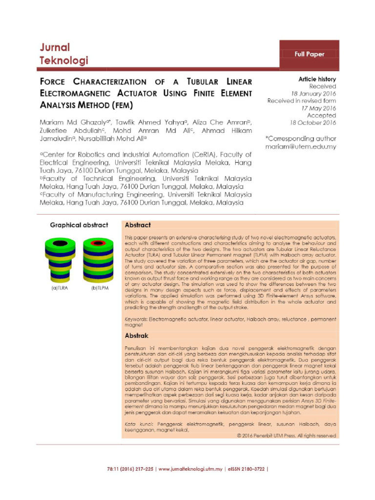 4-Force Characterization of Atubularlinearelectromagnetic Actuator Using Finite Element Analysis ...
