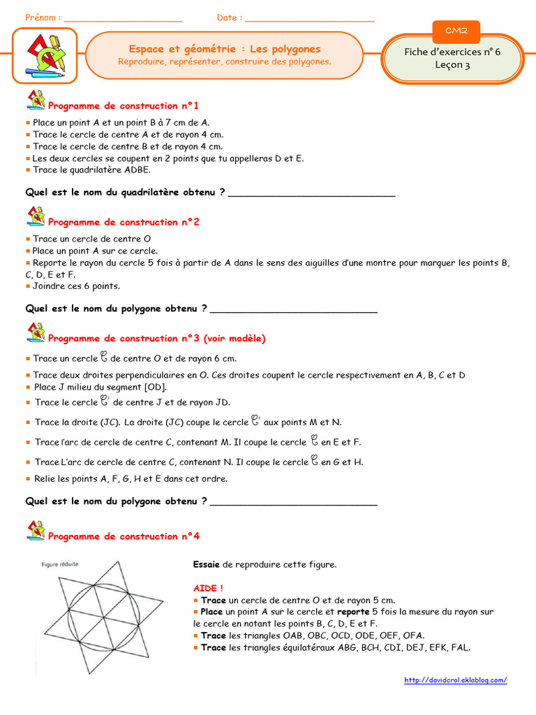 Exercices de construction de polygones CM2 | PDF | Cercle | Triangle