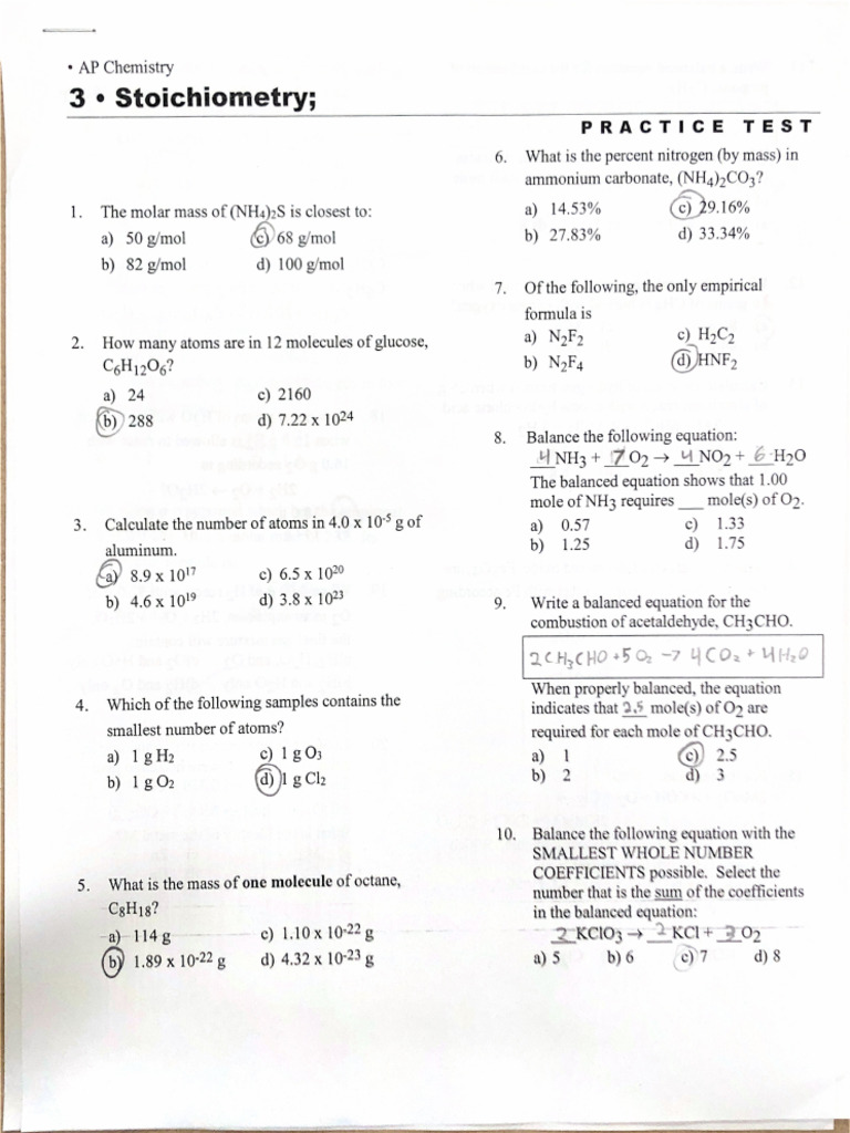 Stoichiometry Practice Test | PDF