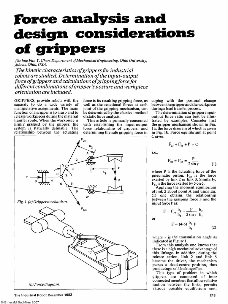 Force Analysis A N D D e S I G N Considerations of Grippers | PDF | Force | Friction