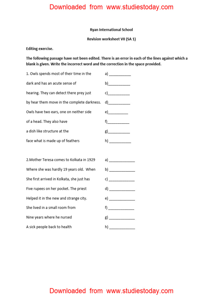 CBSE Class 6 English - Editing Exercise | PDF