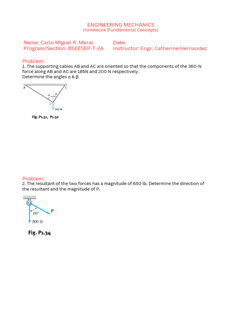 Engineering Mechanics Homework | PDF