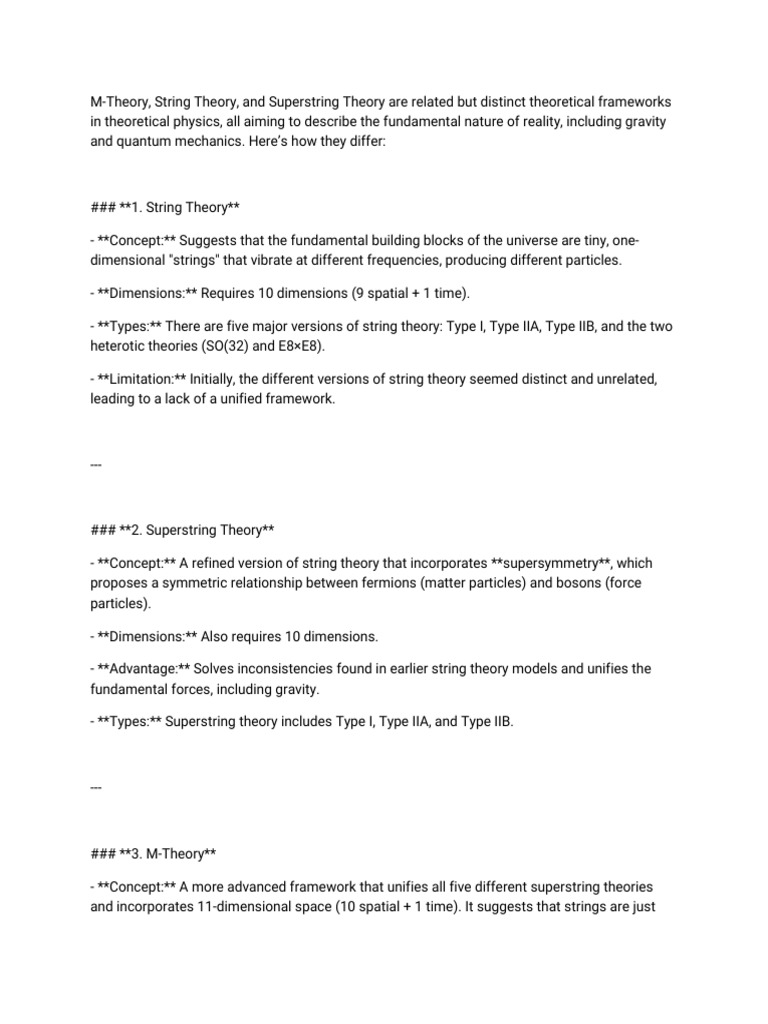 Differences Between String, Superstring, and M-Theory | PDF | String ...