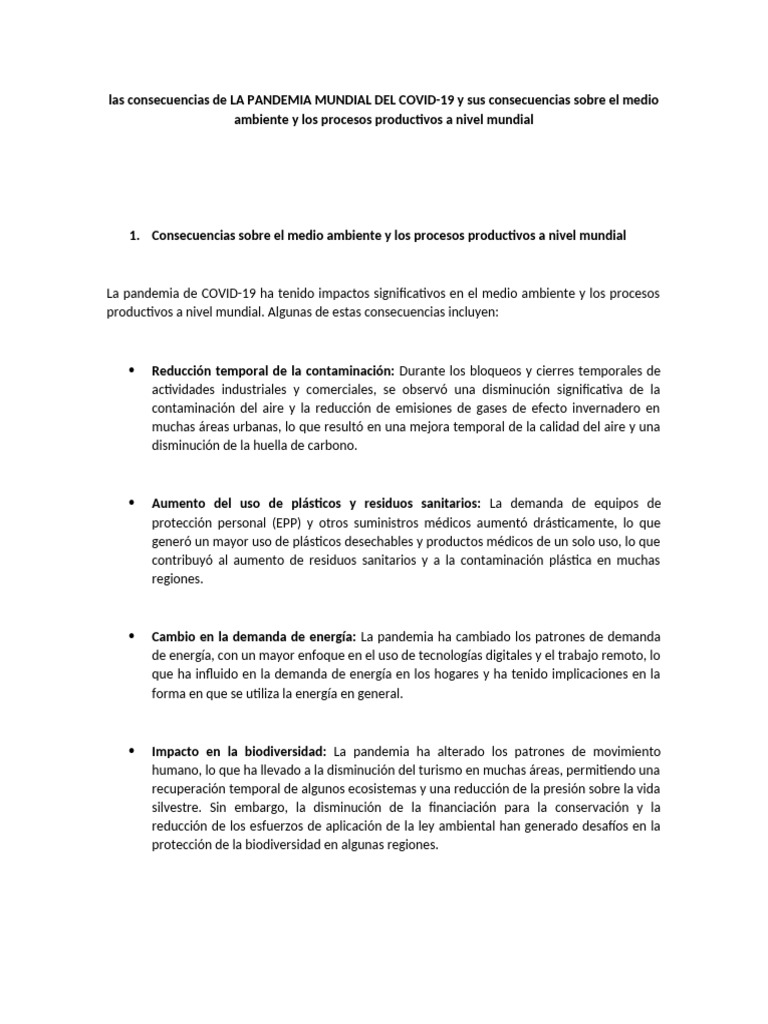 Taller#5. Consecuencias Mundiales de La Pandema Por Covid 19. | PDF ...
