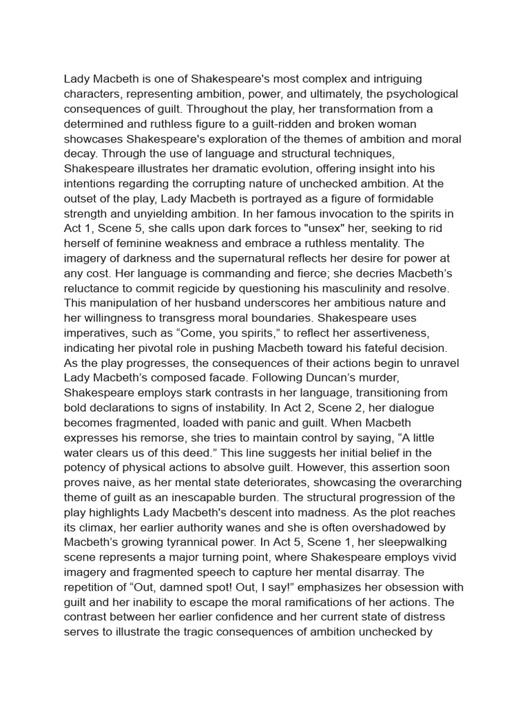 Lady Macbeth's Transformation in Macbeth | PDF | Guilt (Emotion ...