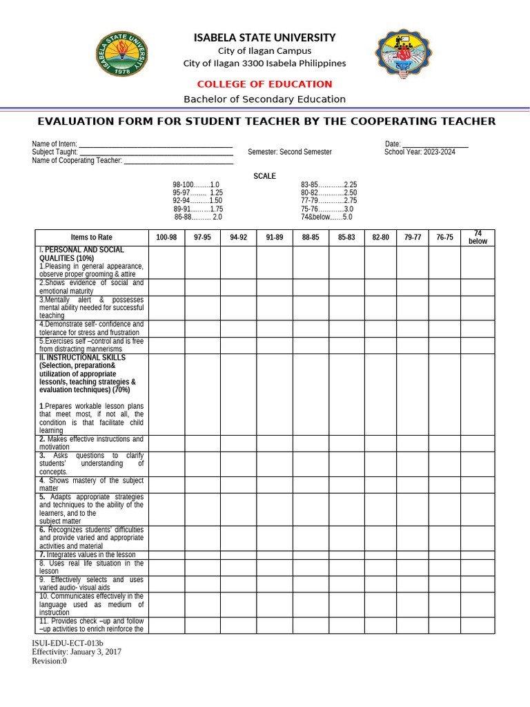 Student Teacher Evaluation Form | PDF | Teachers | Learning