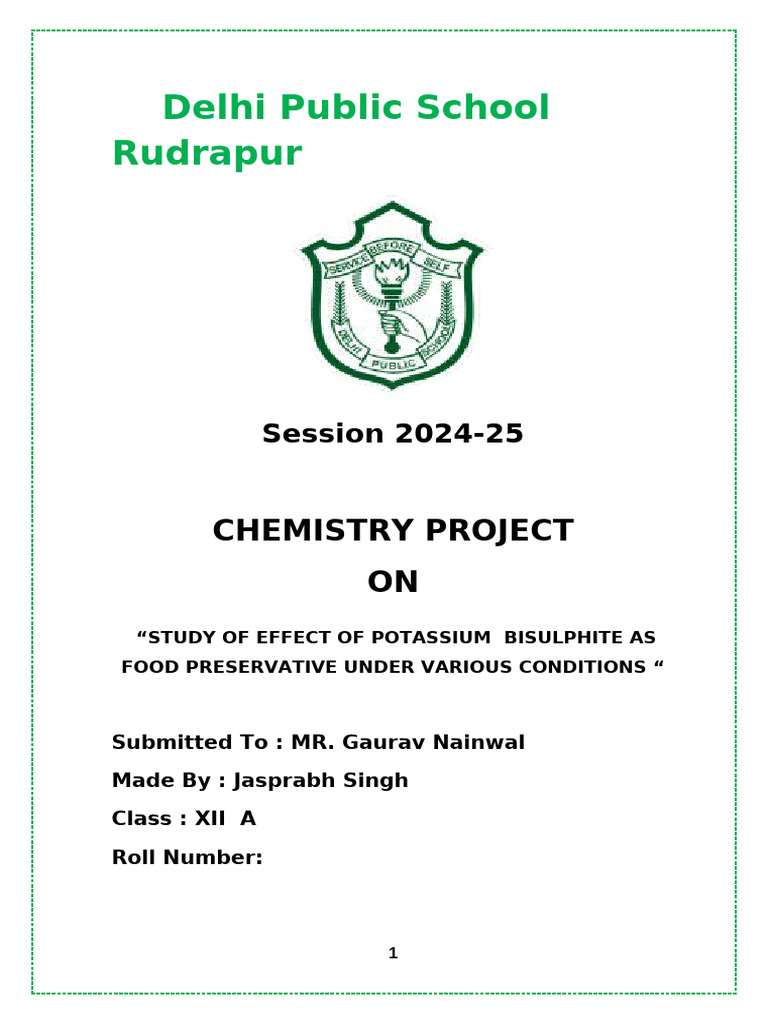 Chemistry Project On Study of Effect of Potassium Bisulphite As Food ...