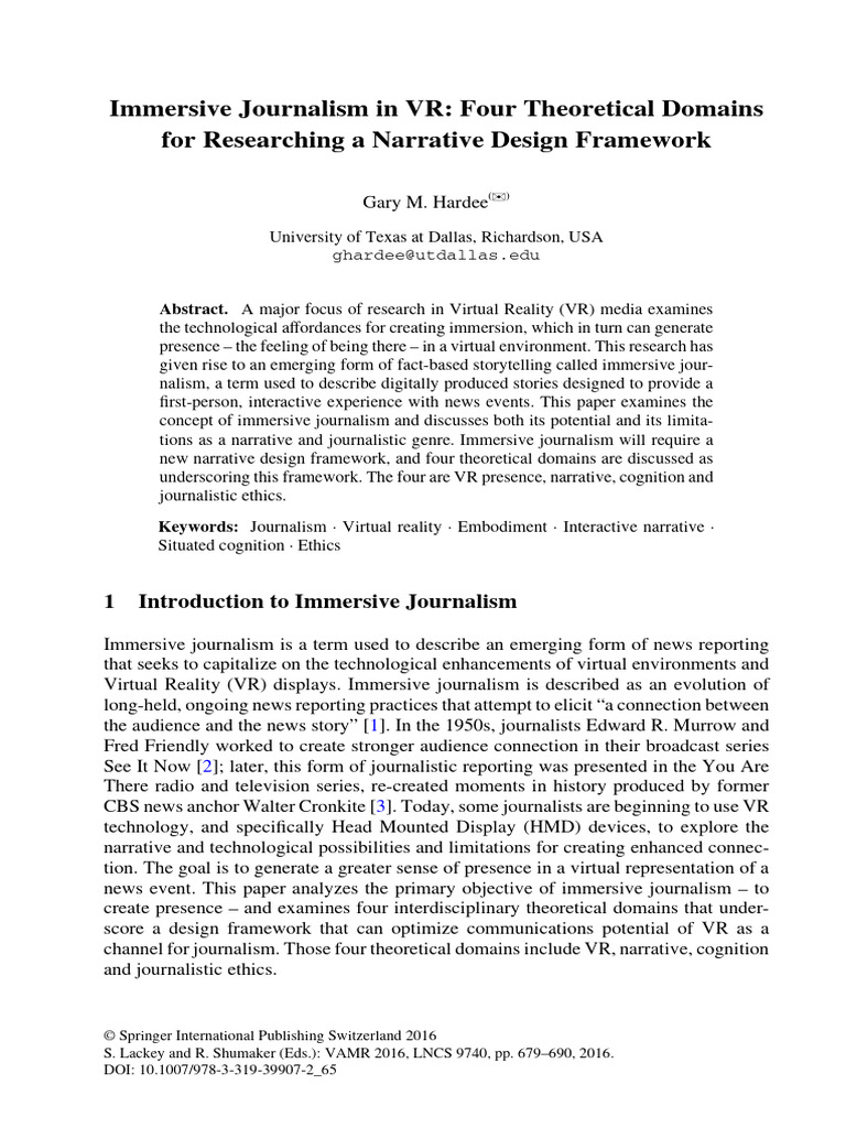 Immersive Journalism in VR Four Theoreti | PDF | Virtual Reality ...