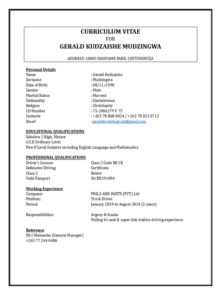 Curriculum Vitae Gerald | PDF