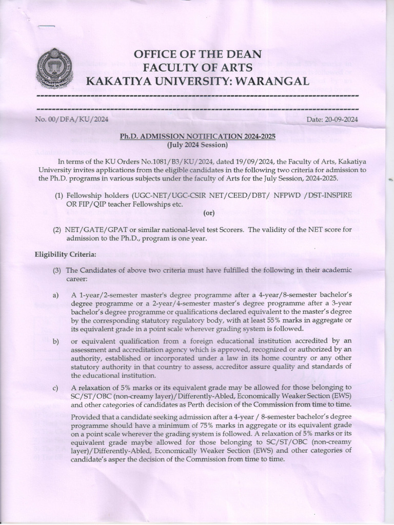 2760 - PHD Notification 202425 ARTS | PDF