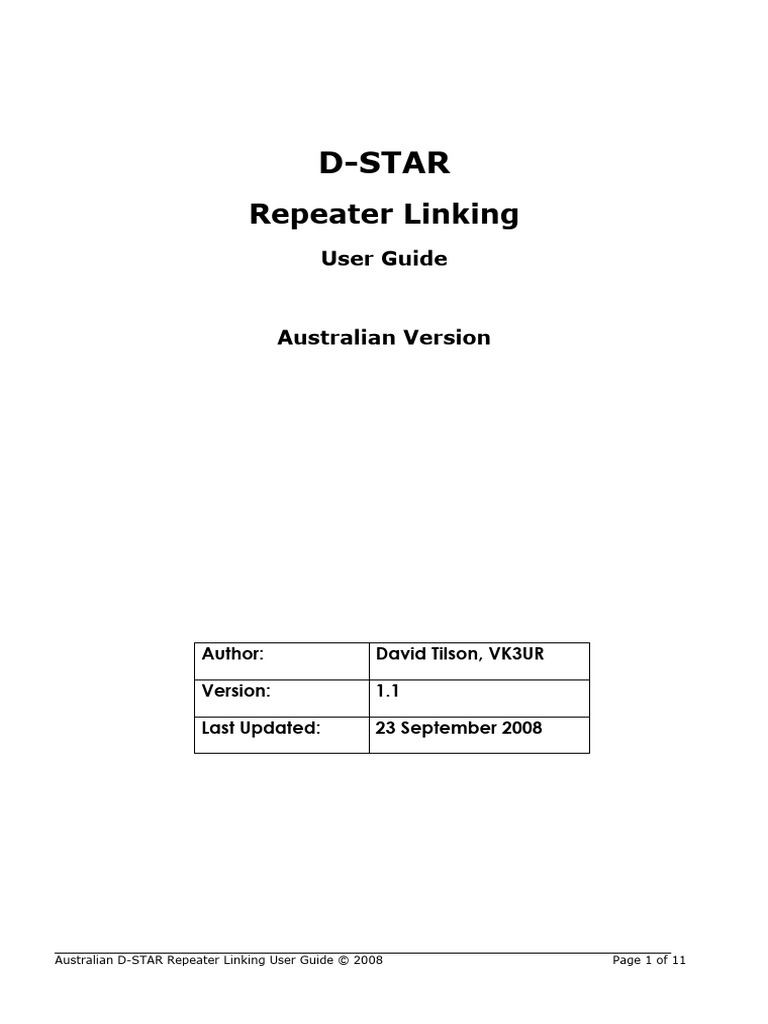 Australian D-Star Repeater Linking User Guide V1.1 | PDF | Routing ...