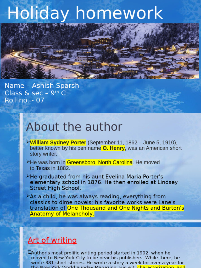 Winter Holiday homework | PDF | O. Henry