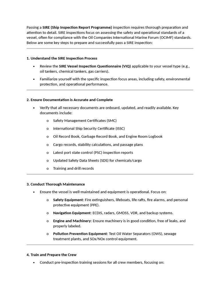 SIRE Inspection How To Pass | PDF | Ships | Oil Tanker