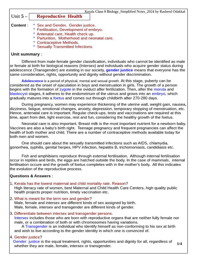 Kerala Class 9 Biology - Unit5 (Eng Med) - Simplified Notes 2024 ...