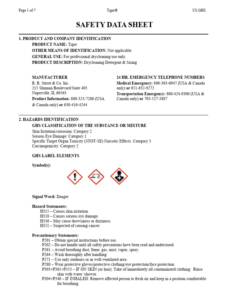 Tiger Ghs Sds | PDF | Dangerous Goods | Toxicity