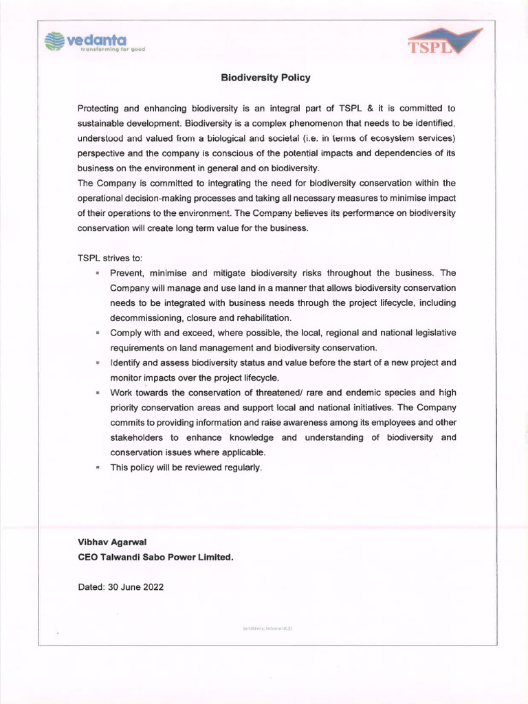 Biodiversity Policy TSPL | PDF