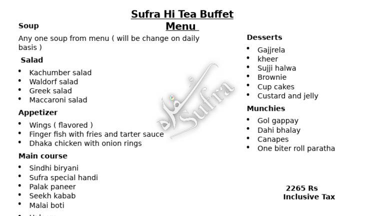 Sufra Hi Tea Menu | PDF
