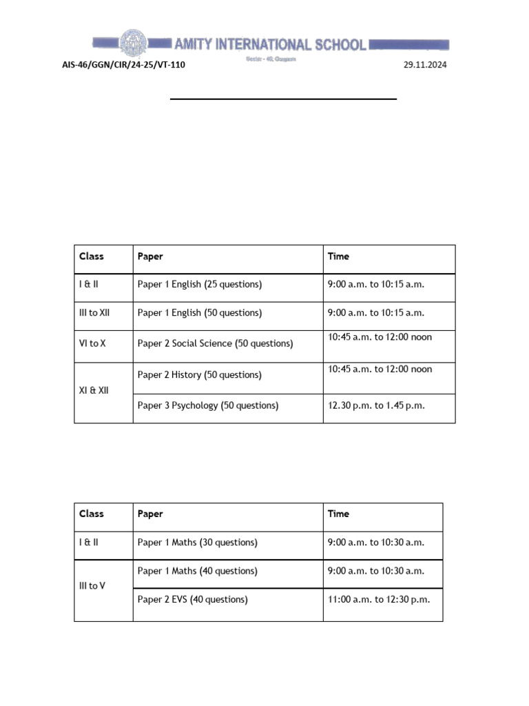 Cir 110 UPDATED Schedule GTSE I To XII | PDF | Science