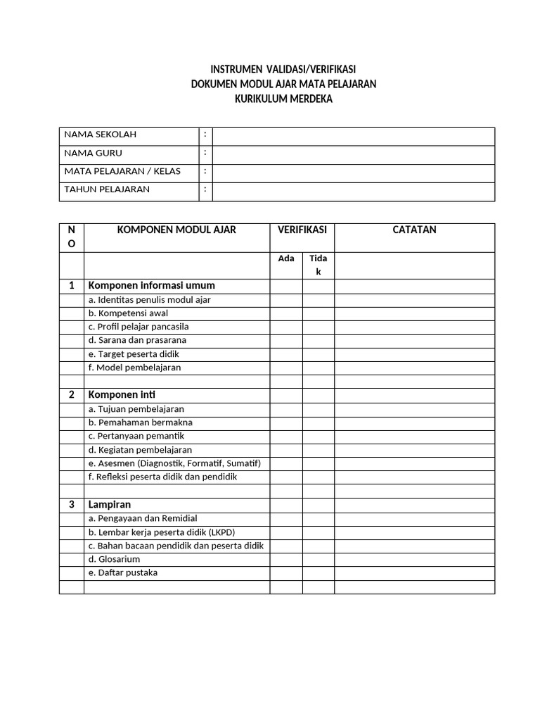 INSTRUMEN Validasi Modul Ajar | PDF