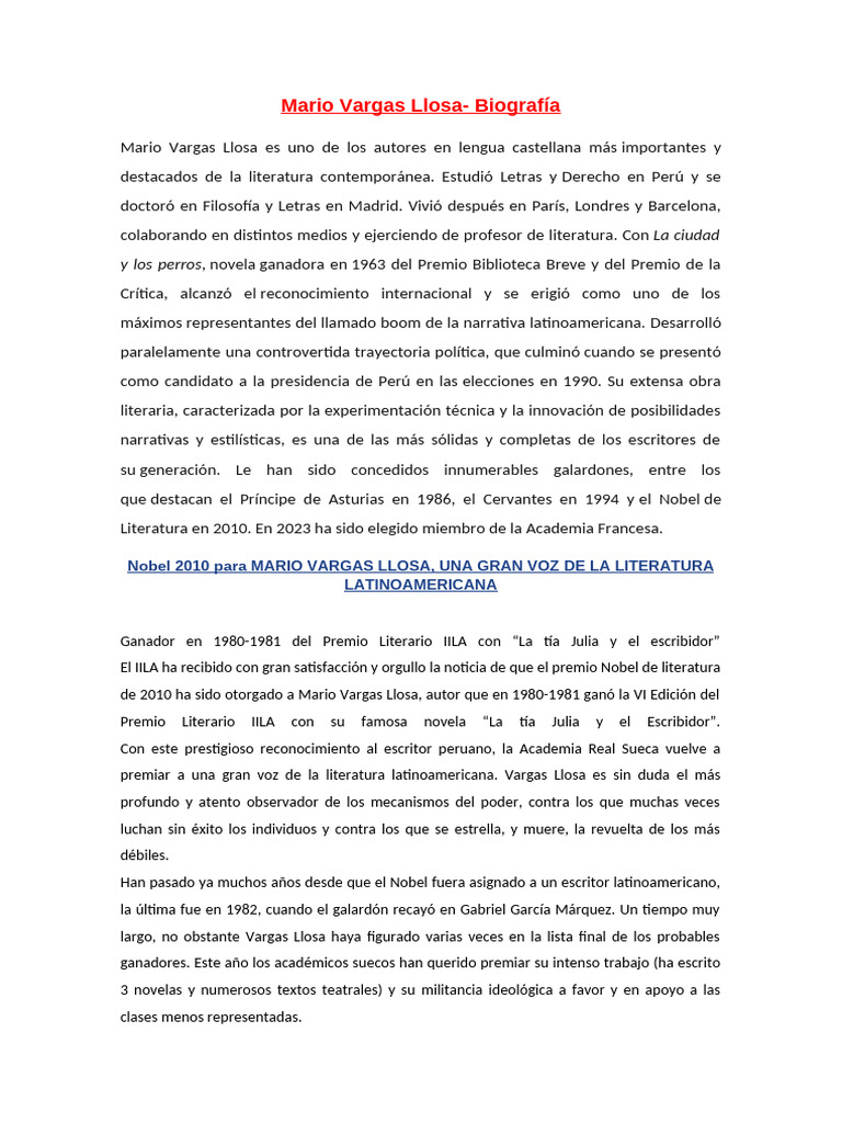 Mario Vargas Llosa | PDF | Escritura