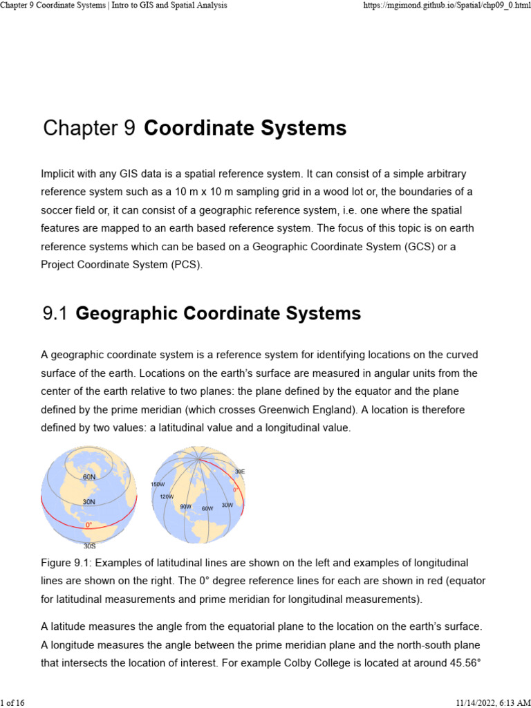 Chapter 9 Coordinate Systems Introto GISand Spatial Analy | PDF | Latitude | Geodesy