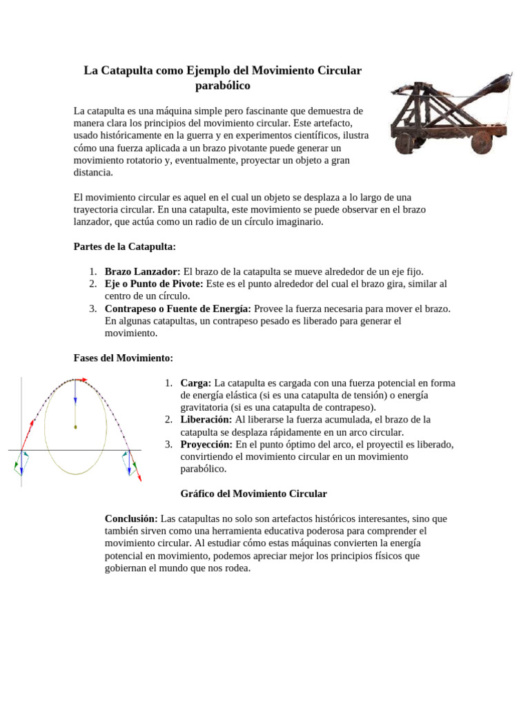 La Catapulta Como Ejemplo Del Movimiento Circular Parabólico | PDF
