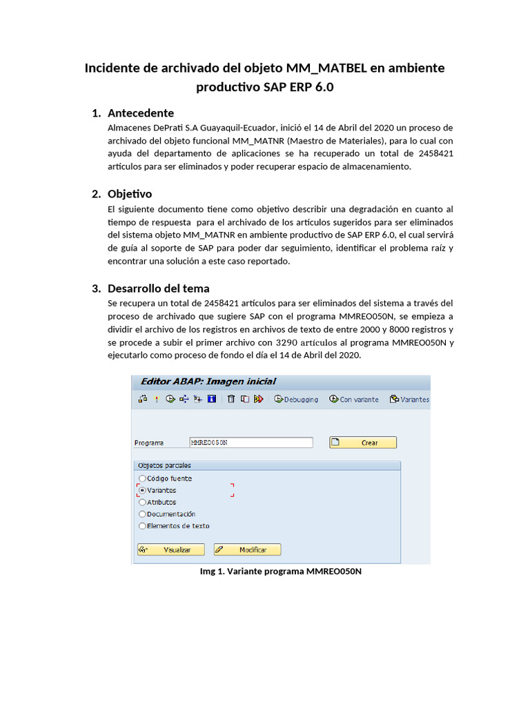 Degradación en Archivado SAP MM_MATNR | PDF